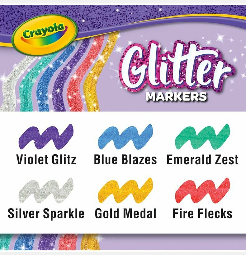 Набор фломастеров Crayola с блестками из 6 цветов