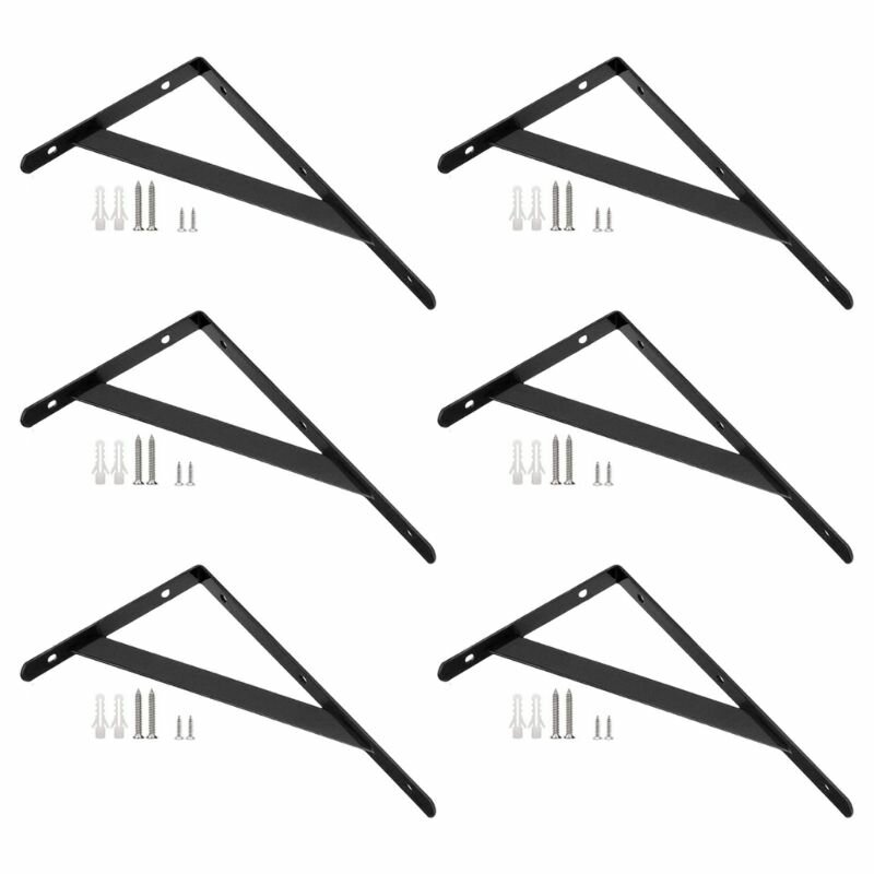 6 простых треугольных кронштейнов из кованого железа, настенных кронштейнов, стеллажей, перегородок, полок-черный-длина 250 мм, высота 160 мм
