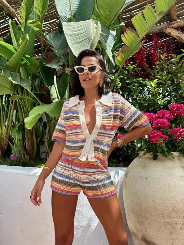 Комплект одежды Zara Летний костюм с шортами и рубашкой; вязаный костюм женский;