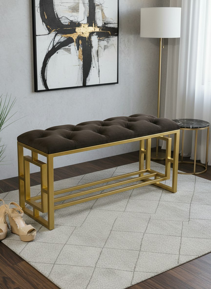 Металлическая подставка для обуви с мягким сиденьем, банкетка, велюр, 97х36х47