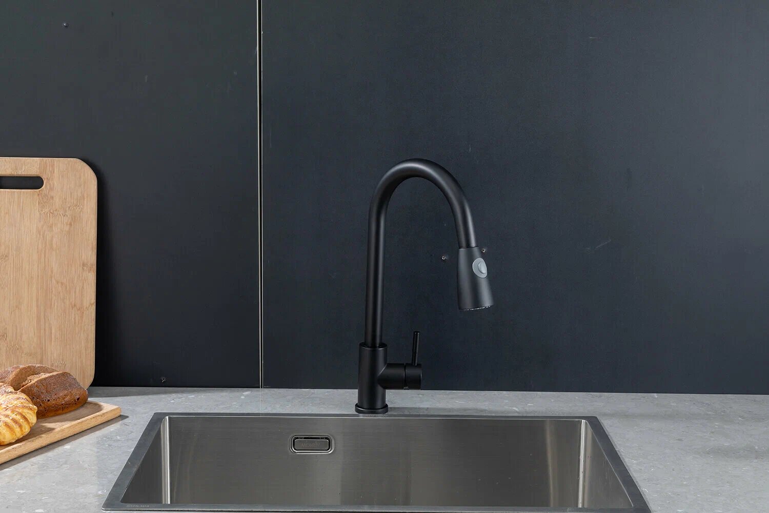 Смеситель Frap H991, кухонный, с выдвижной лейкой, латунь, черный