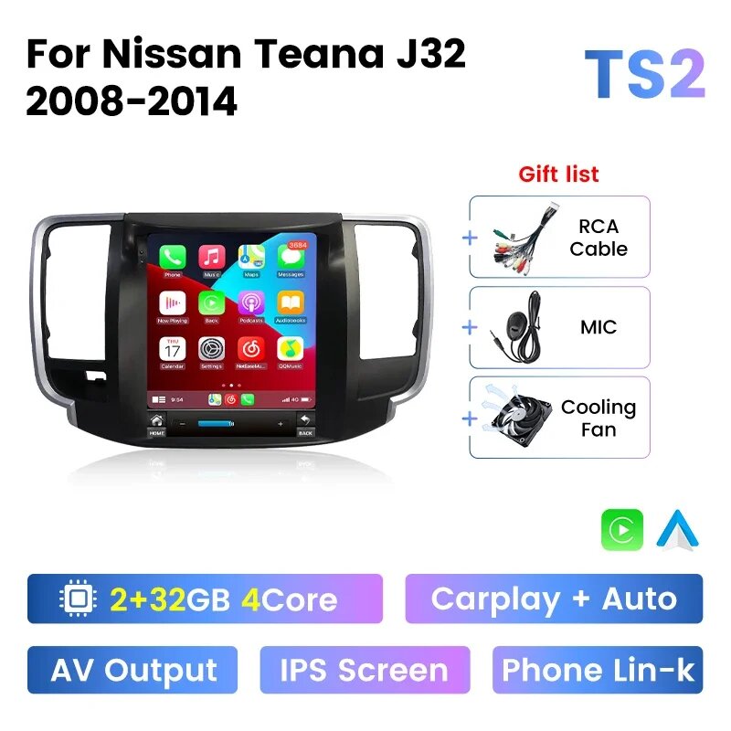 Автомагнитола 9,7 дюйма для Nissan Teana J32 2008-2014, мультимедийный проигрыватель в стиле Tesla, 4G BT, Android, Автомагнитола для Carplay, GPS автомагнитола 2дин android магнитола для авто андроид магнито-навигация NIT04TS2