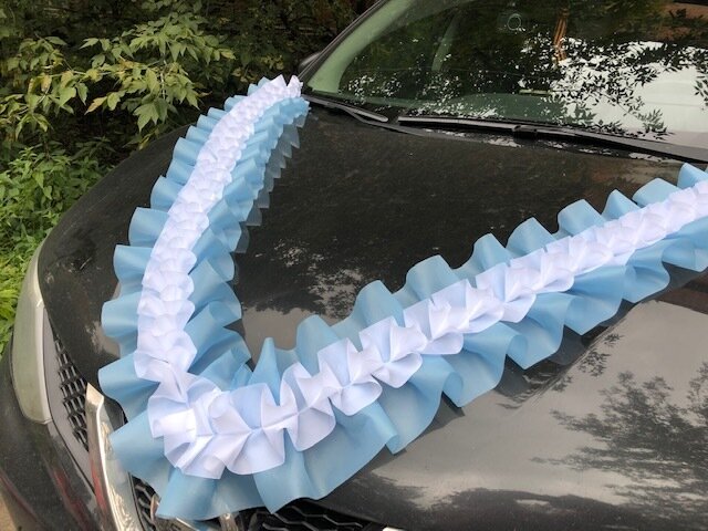 Лента-рюш для свадебного авто "Волна", голубая-белая