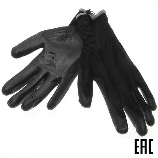 Перчатки ПЕР049 нейлоновые с полиуретановым покрытием черные (8 шт. в комплекте)