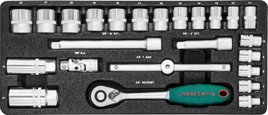 JONNESWAY S04H3125S Набор торцевых головок 3/8"DR 6-22 мм, 25 предметов