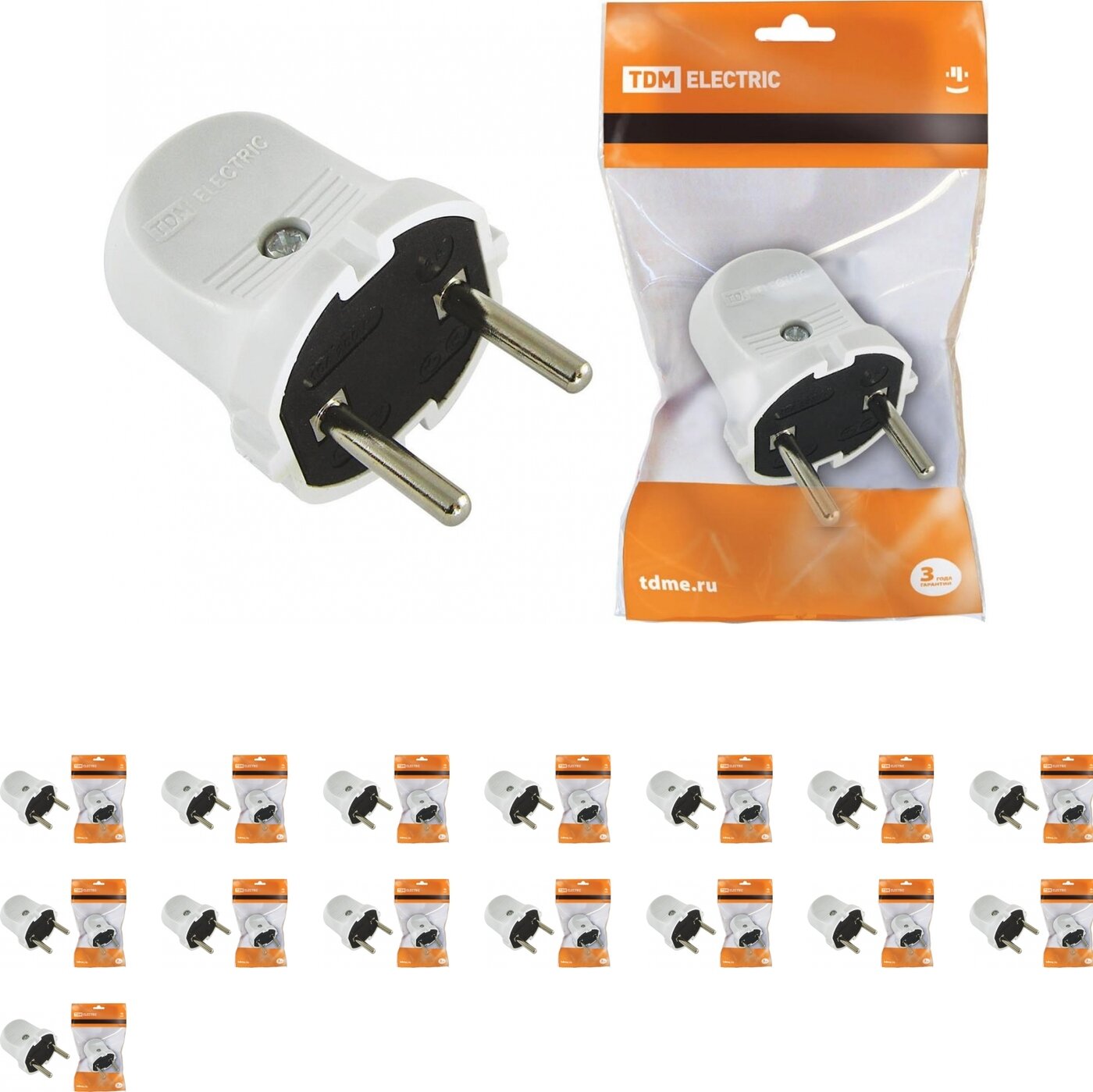 Вилка TDM Electric с прямым вводом IP20 белая (комплект из 15 шт.)