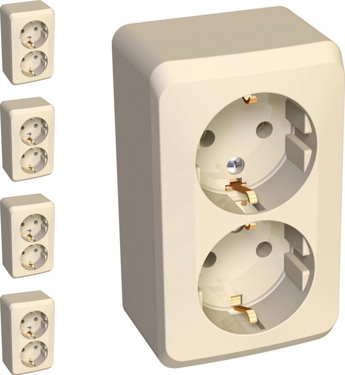 Розетка Schneider Electric Этюд двойная с заземлением кремовая для открытой проводки (комплект из 4 шт.)