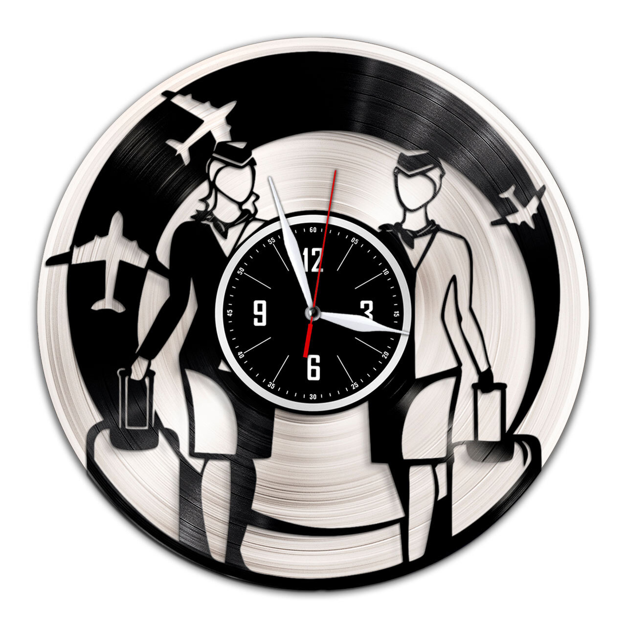 Стюардесса - настенные часы из виниловой пластинки (с серебряной подложкой)