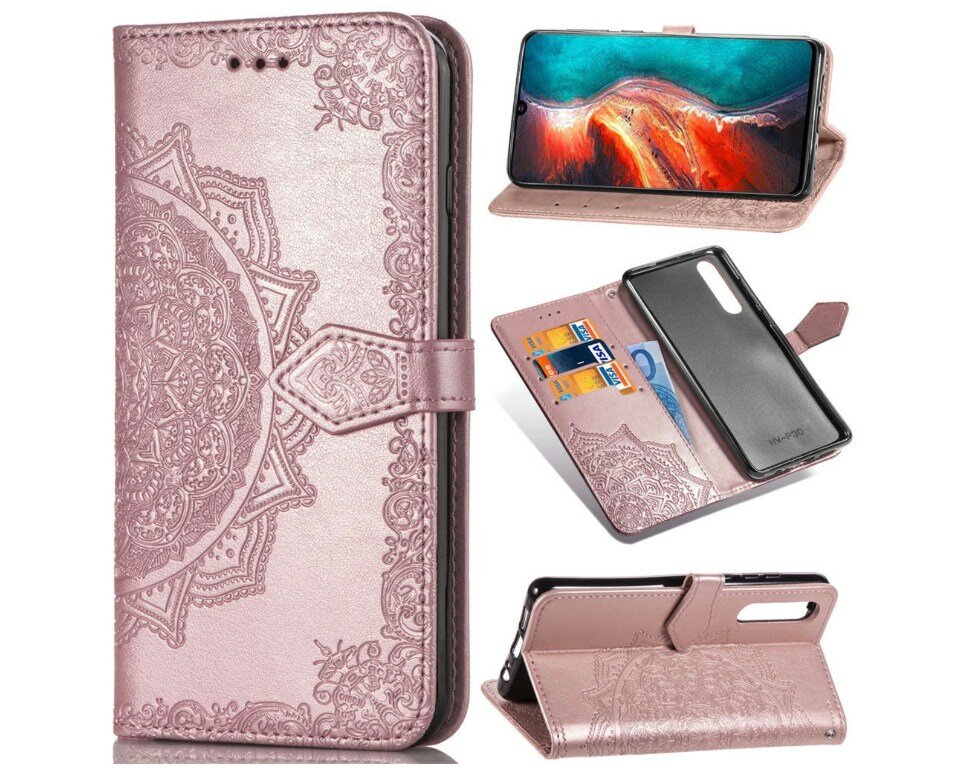 Чехол-книжка для Xiaomi Redmi Note 8 (2021) розовый с красивыми загадочными узорами женский детский прикольный необычный