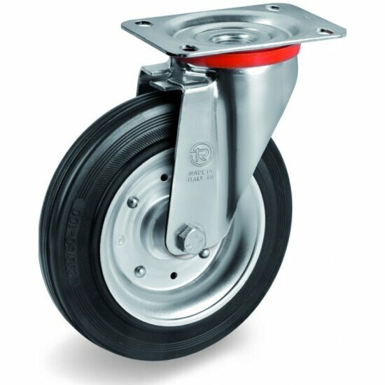 Колесо поворотное Tellure Rota Колесо 534908, диаметр 250мм, грузоподъемность 300кг, черная резина, сталь