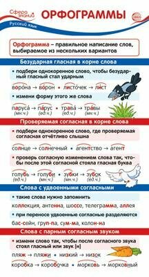 Карточка-шпаргалка. Русский язык. Орфограммы (110*205) (ШМ-14907), (Сфера, 2023), Л
