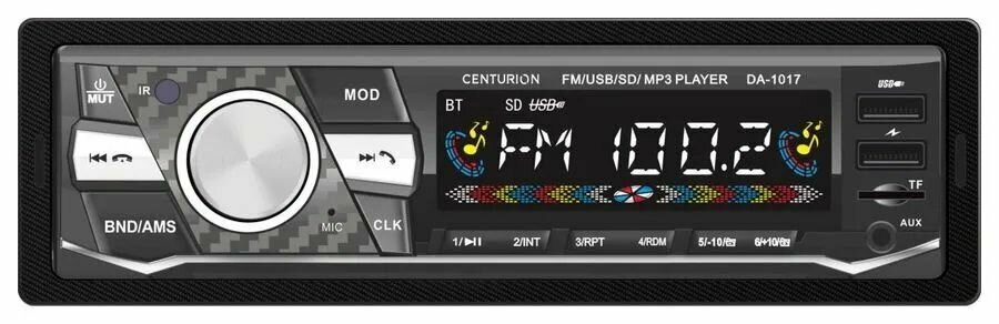 Магнитола CENTURION DA-1017 Bluetooth, 2USB. 4RSA, AUX, 1DIN 4x45Вт