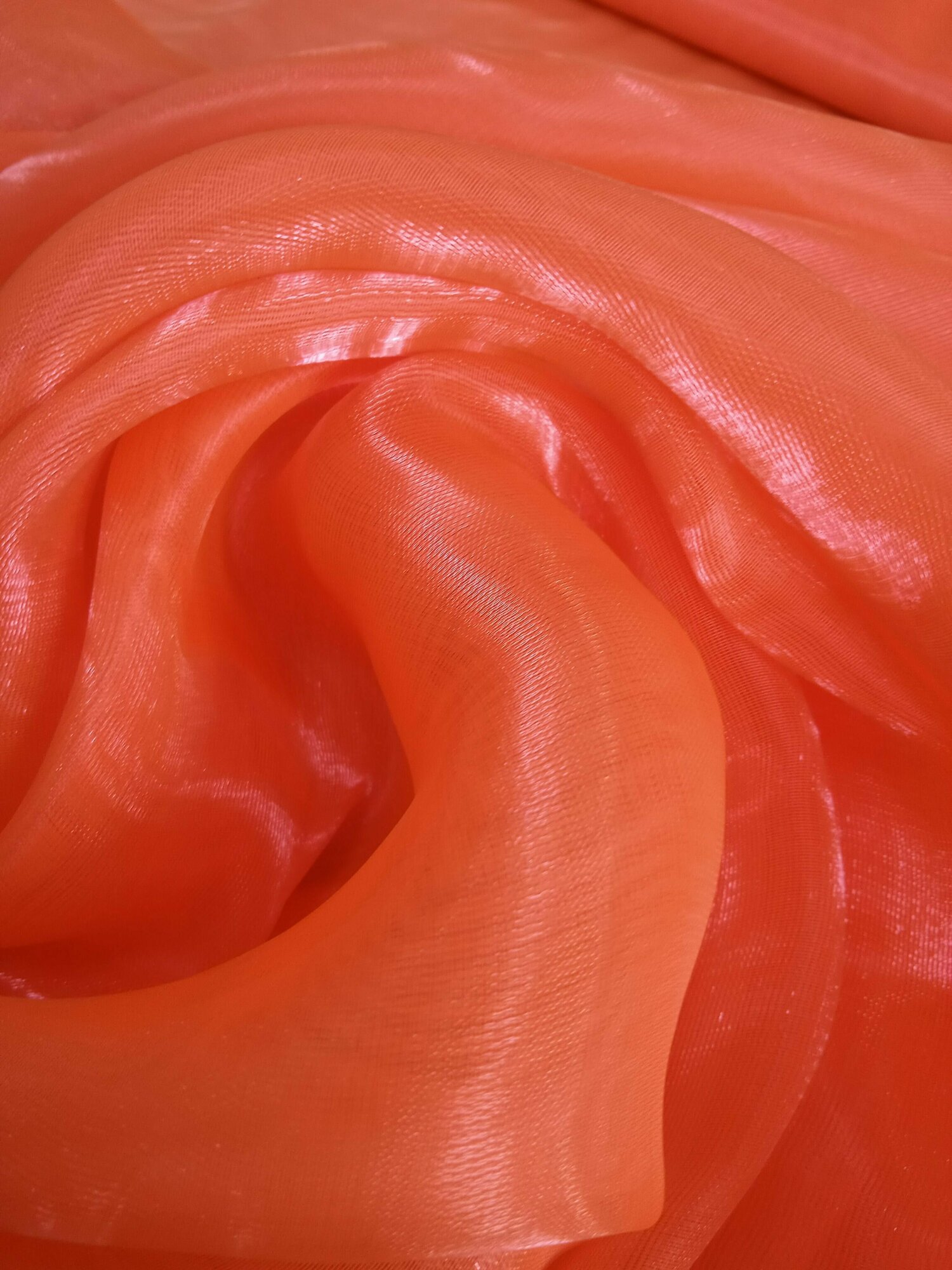 Ткань для шитья Органза плательная - цвет неоново-оранжевый 100*150см
