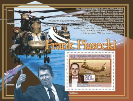 Почтовые марки Гвинея 2008г. "Фрэнк Пясецки, 1919-2008 - самолеты и вертолеты" Вертолёты MNH