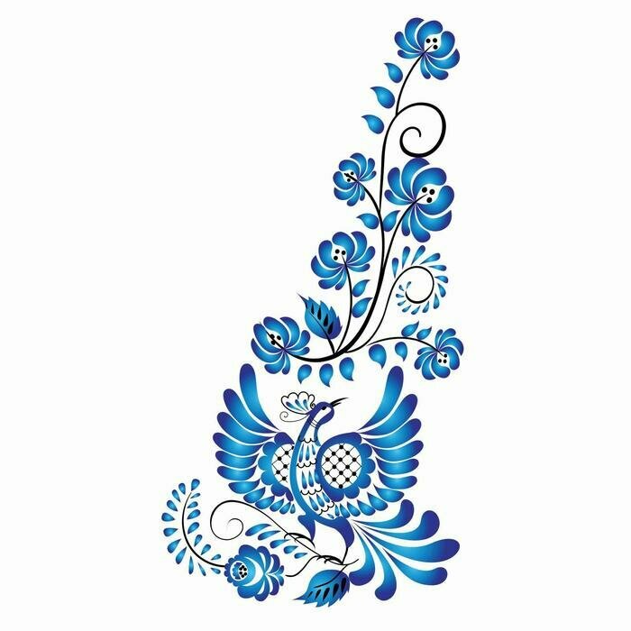 Термонаклейка «Гжель птица», уголок слева, 15×30 см, набор 10 шт.