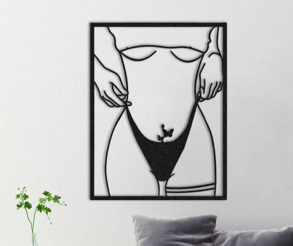 Панно 60х45 см "Эстетика Девушка Фигура" декоративное настенное чёрное, декор на стену, картина