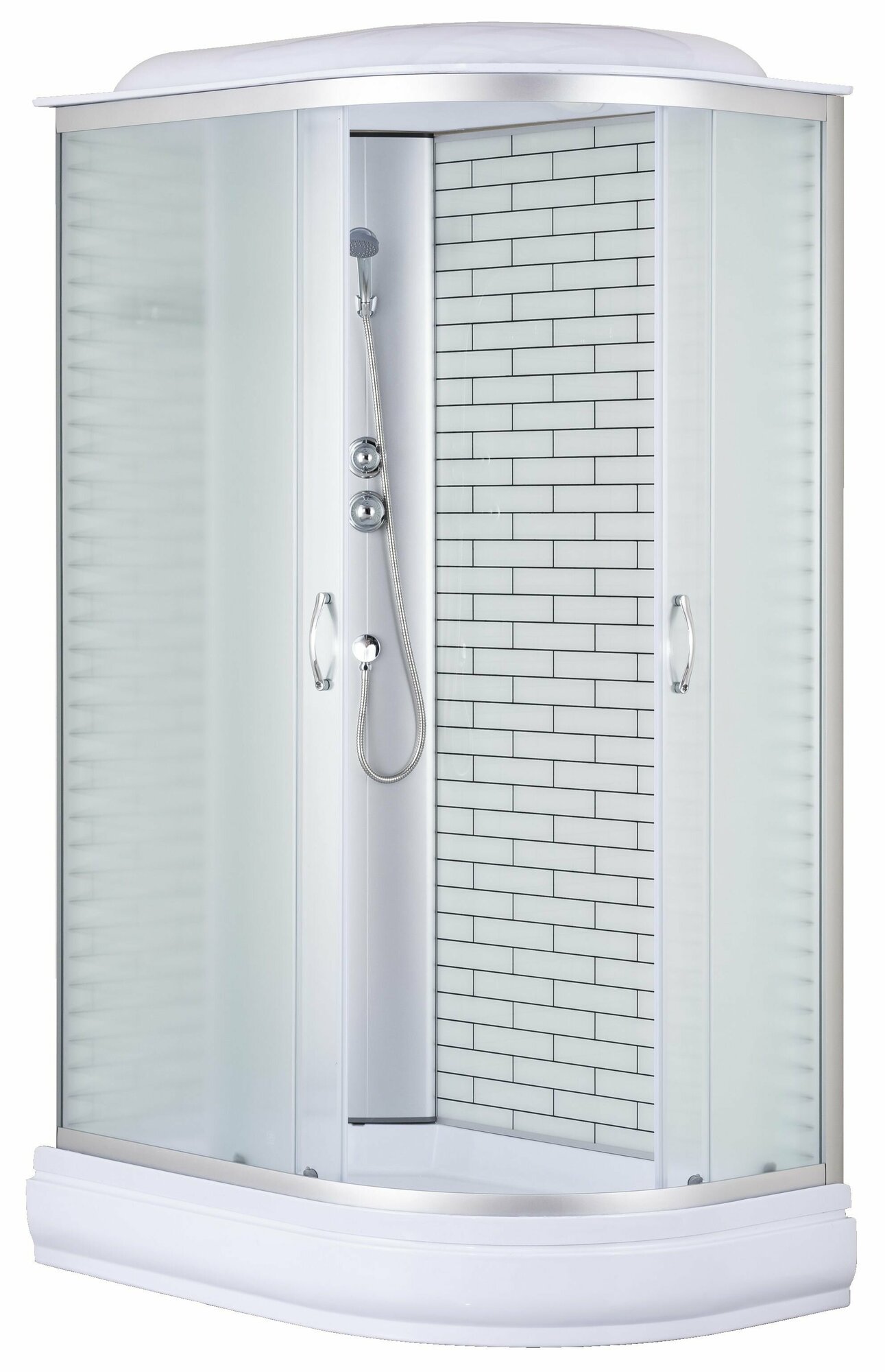 Душевая кабина Loranto CS-66120-20L FW 120, 120х80х215 см, поддон 20 см, белый кирпичный узор, профиль хром