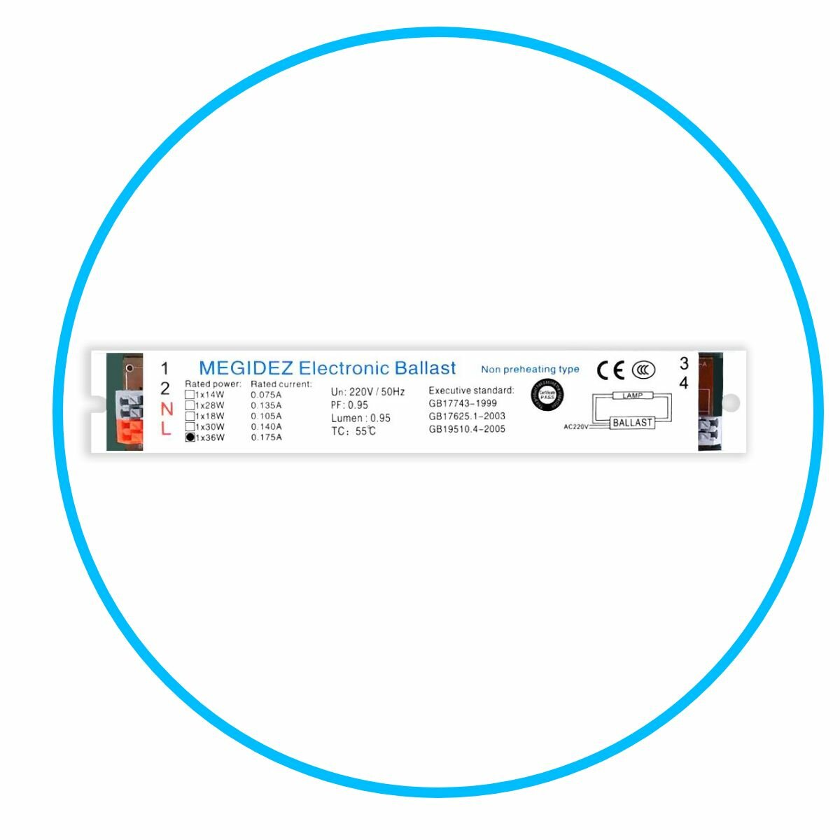 Балласт электронный 1х36W для рециркулятора мегидез