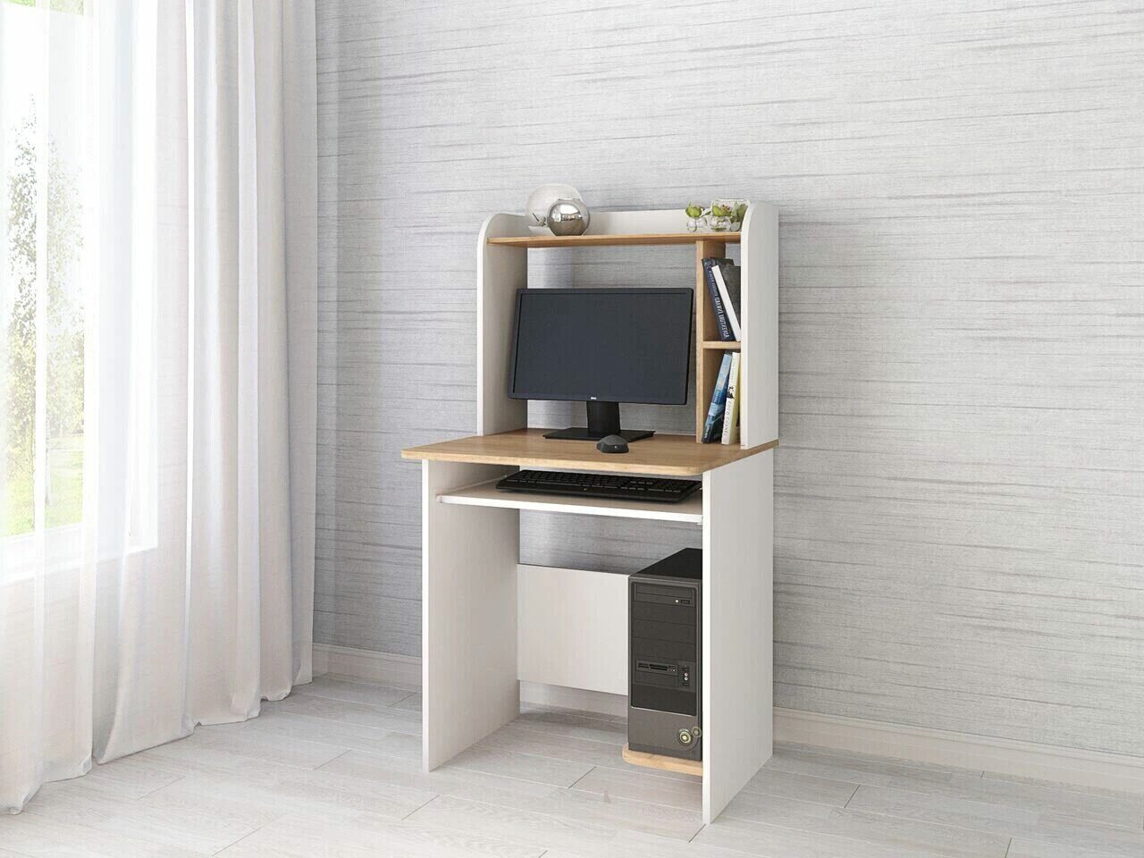 Стол компьютерный «Грета-1», дуб крафт золотой/белый (700х600х1300)