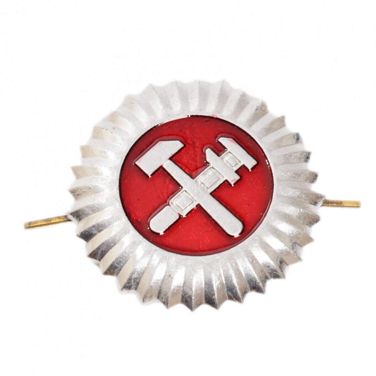 Кокарда РЖД нового образца (круглая серебро с красной эмалью)