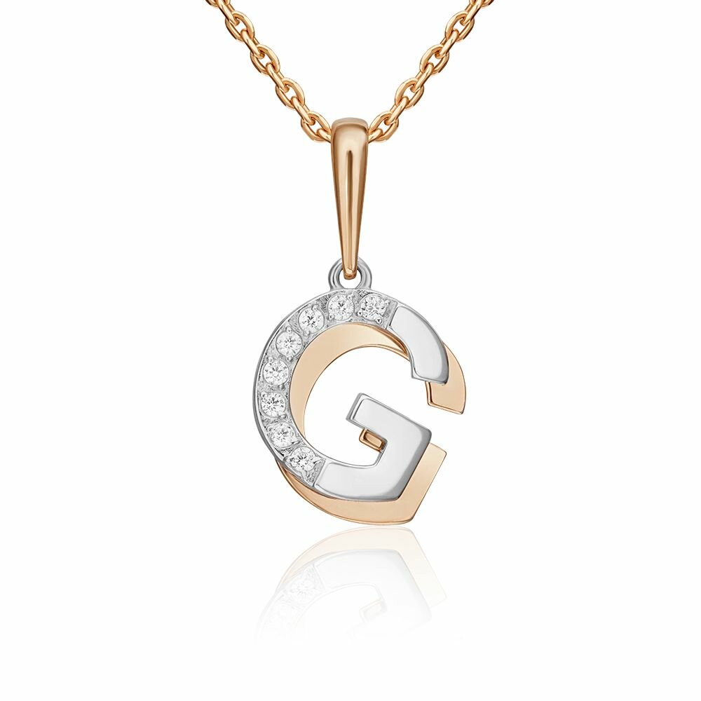 Подвеска, комбинированное золото, 585 проба, родирование, фианит