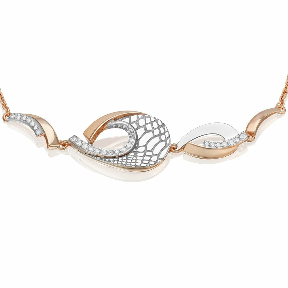 Браслет, комбинированное золото, 585 проба, родирование, фианит