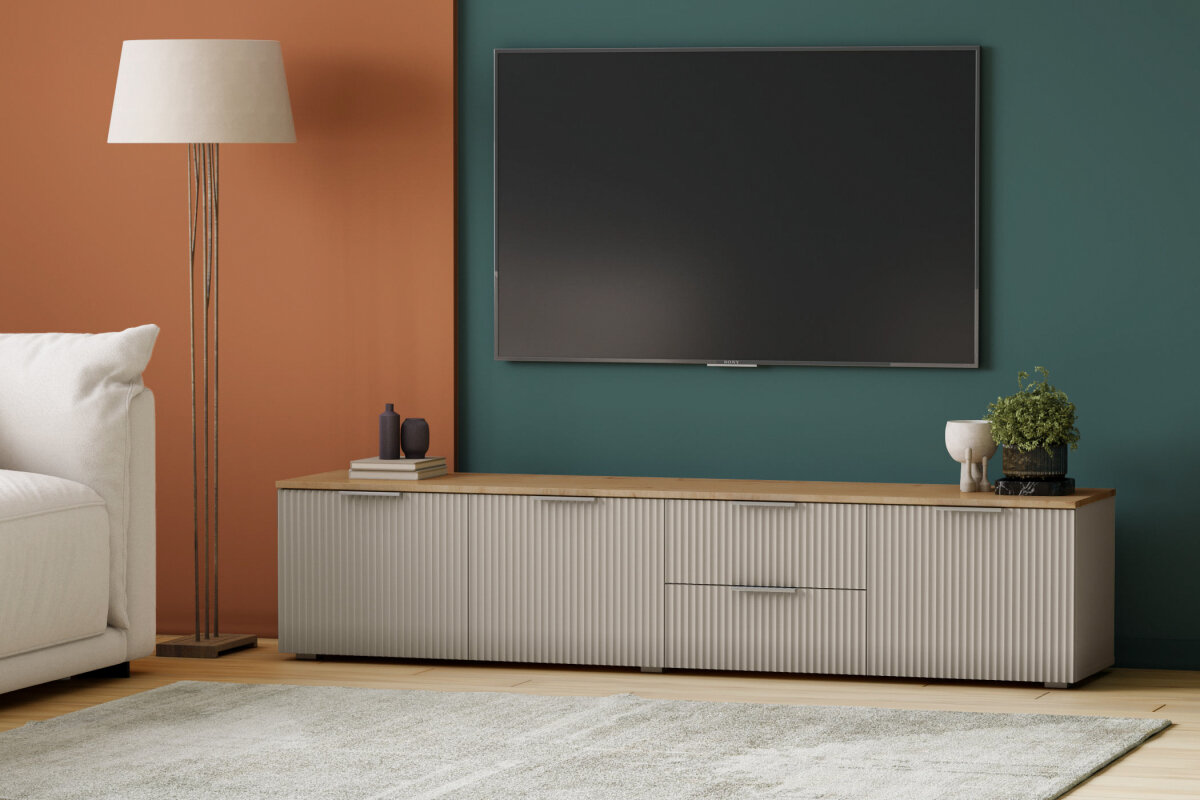 ТВ-тумба Салерно 1 (МДФ) SF-022 Сантьяго Кашемир 5981 BS NEW 197x42x43 см, бежевый Дом мебели для вас