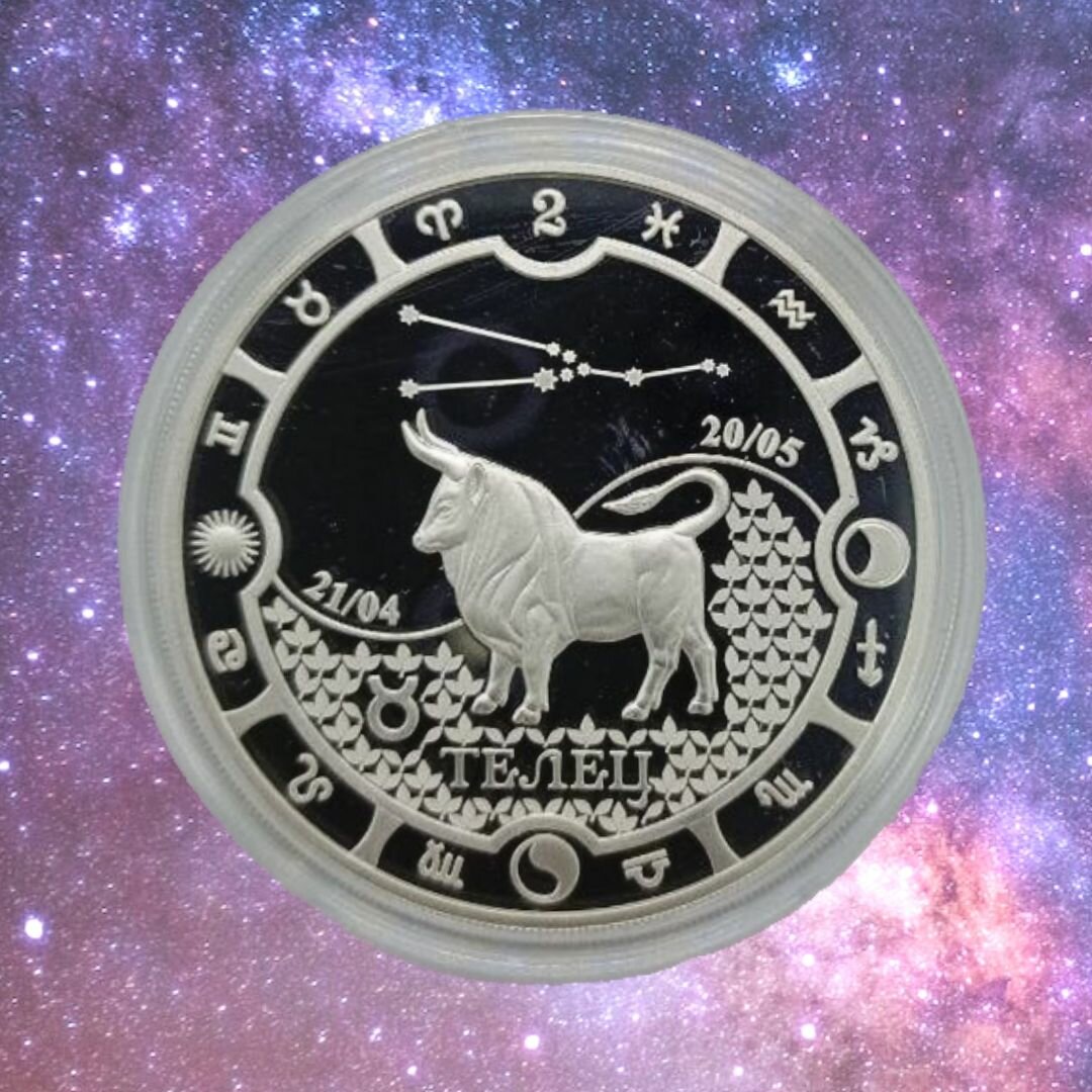 Монета 2000 франков. "Знак зодиака" Телец. Габон. 2014 г. ММД