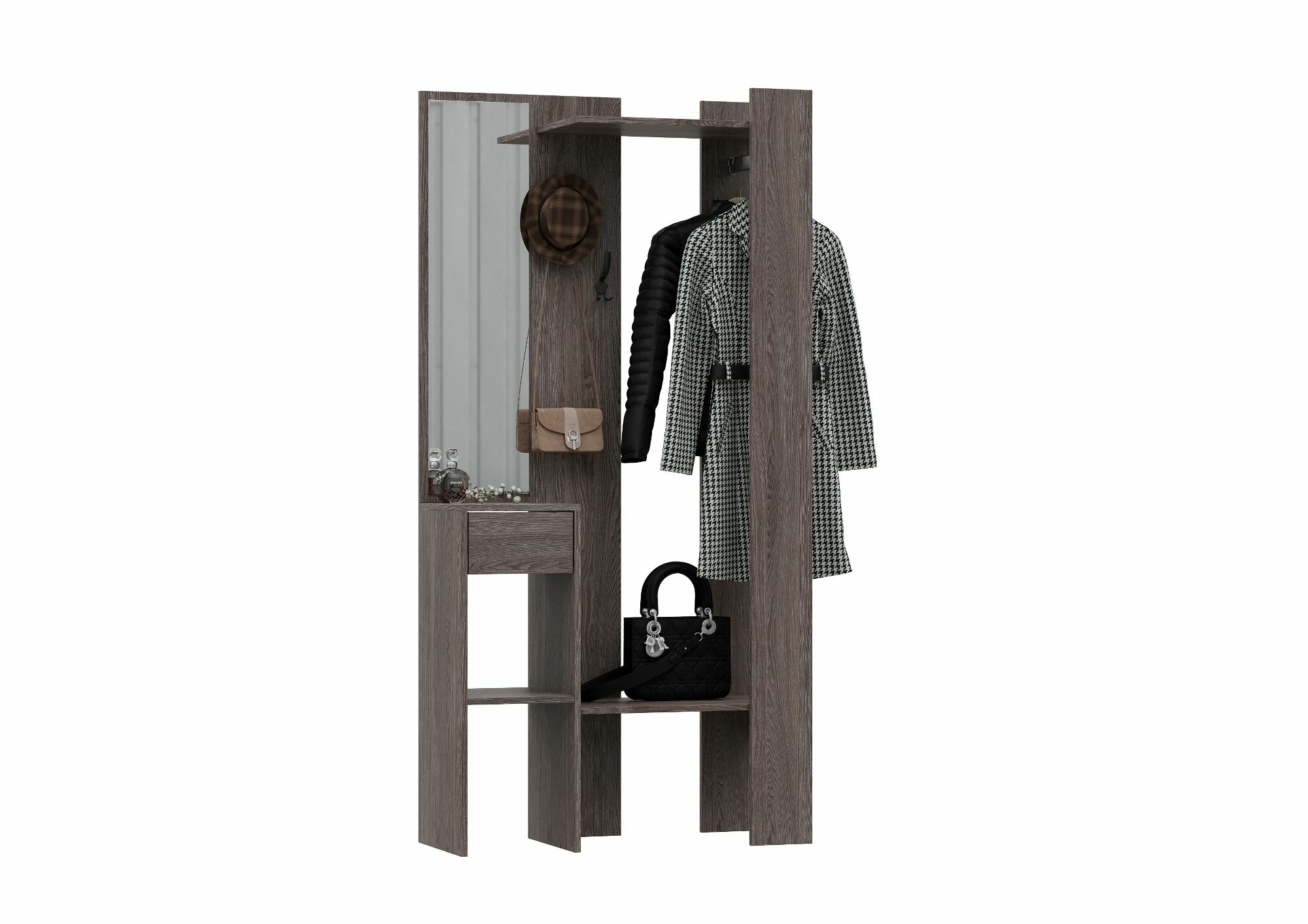 Прихожая Крит-2 Анкор темный 1100х1850х360 мм ЛДСП зеркало, вешалка, обувница и фурнитура