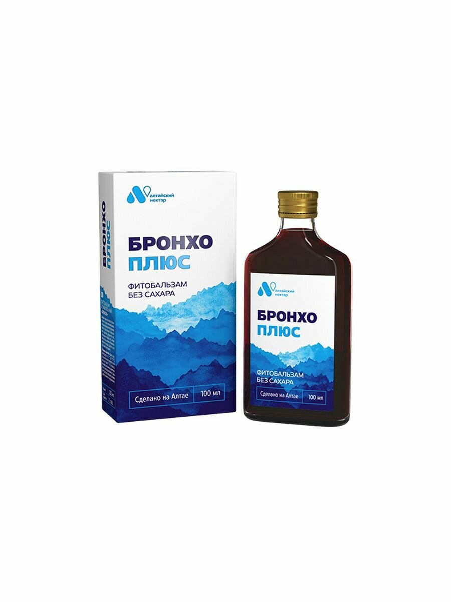 Комплексная пищевая добавка, Фитобальзам бронхо плюс для бронхов и лёгких (без сахара) Стекло, Алтайский нектар 100 мл