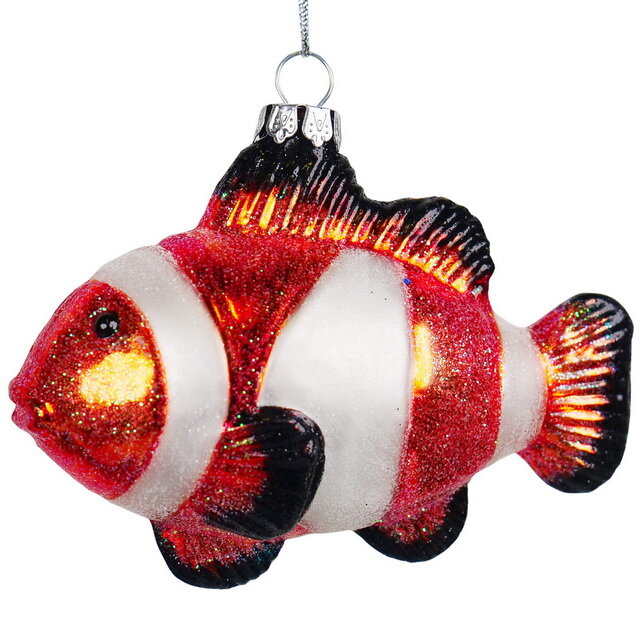 Стеклянная елочная игрушка Рыбка Клоун 11 см, подвеска, Kurts Adler, ZCI4242