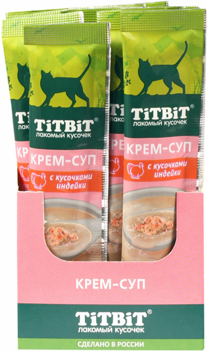 Лакомство TIT BIT для кошек крем-суп с кусочками индейки 16 шт в 1 уп 160 гр