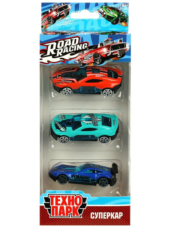 Технопарк Машина металл ROAD RACING набор суперкар 7,5 см, 3 шт, в ассорт, кор. Технопарк