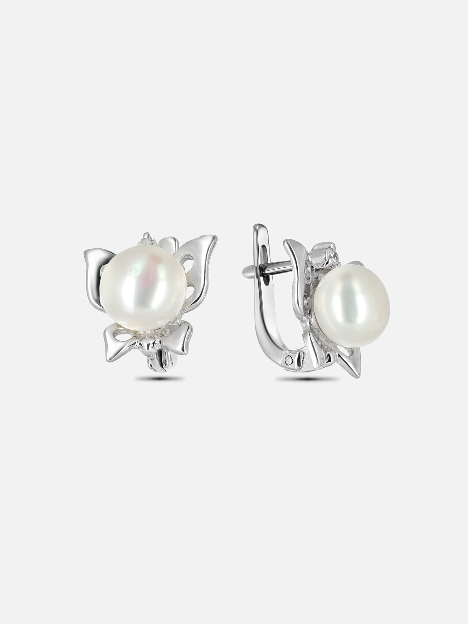 Серьги, серебро, 925 проба, родирование, жемчуг культивированный, фианит