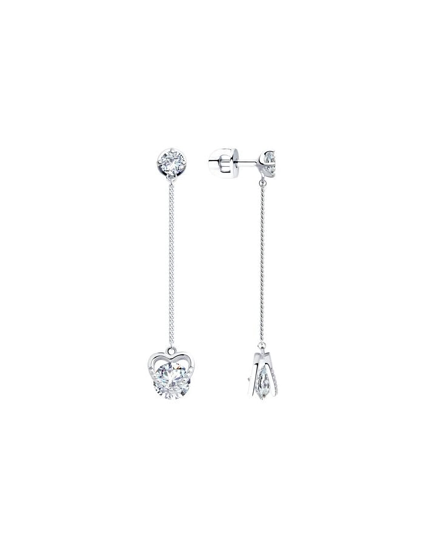 Серьги пусеты, серебро, 925 проба, родирование, фианит