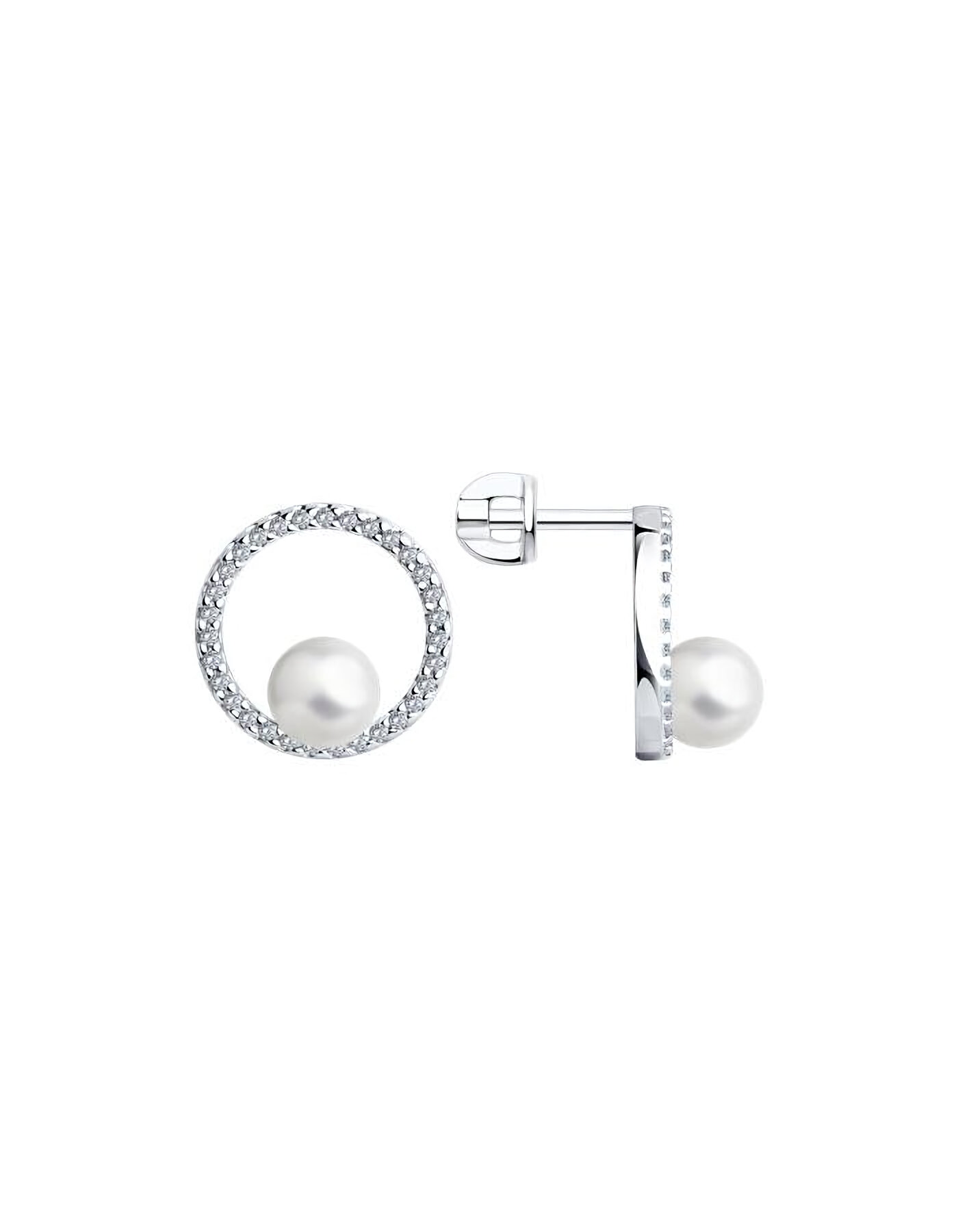 Серьги пусеты, серебро, 925 проба, родирование, жемчуг