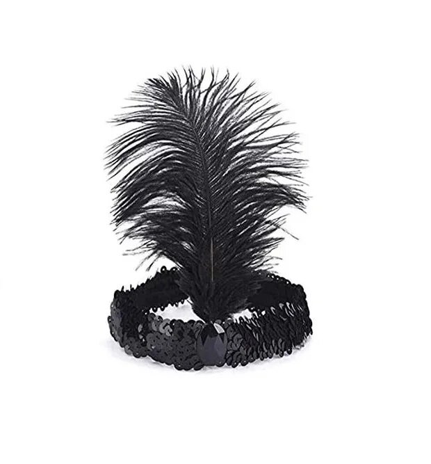 Повязка с пером карнавальная / повязка на голову с камнем, Черная