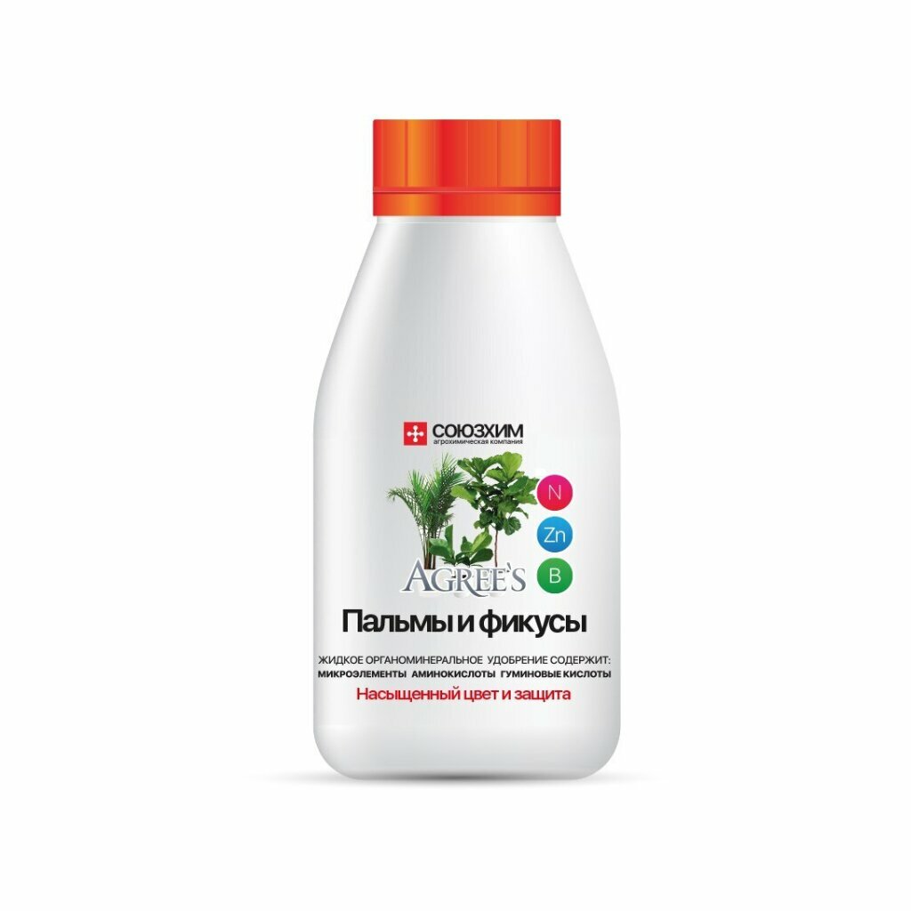 Удобрение для пальм и фикусов Agree's, органоминеральное, жидкое, 250 мл, подкормка для роста и здоровья листьев