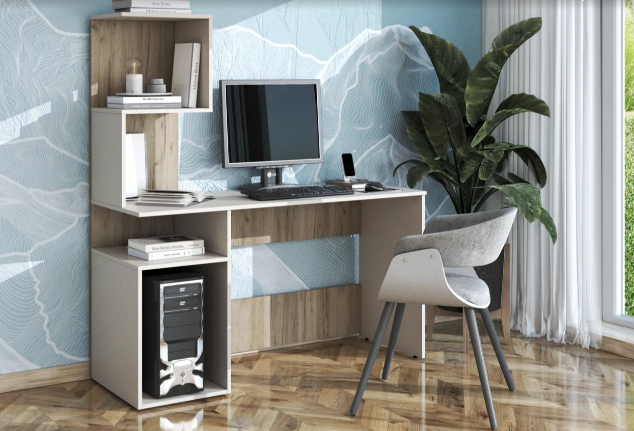 Стол письменный СП-001 бохо Дуб крафт серый/кашемир Д.136.3*Ш51.6*В150