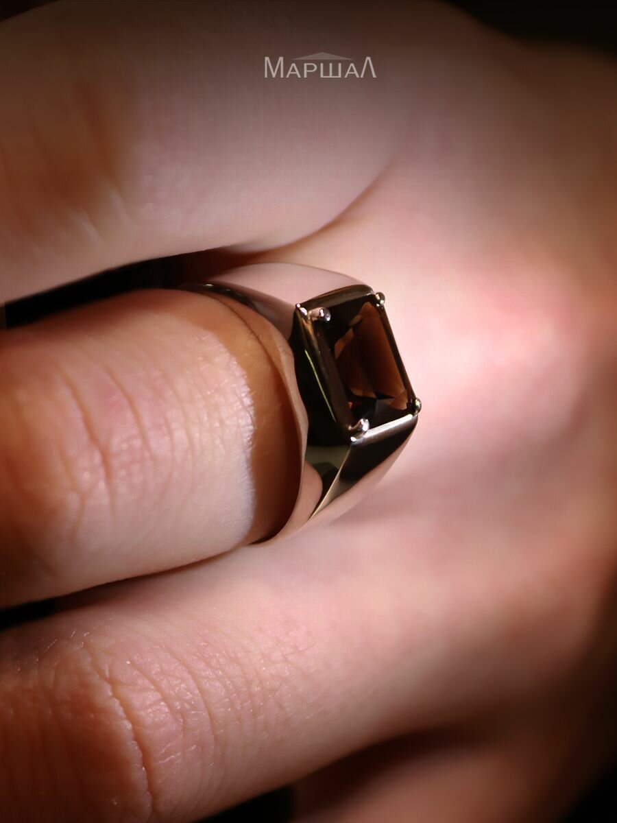 Печатка, серебро, 925 проба, родирование, фианит, раухтопаз