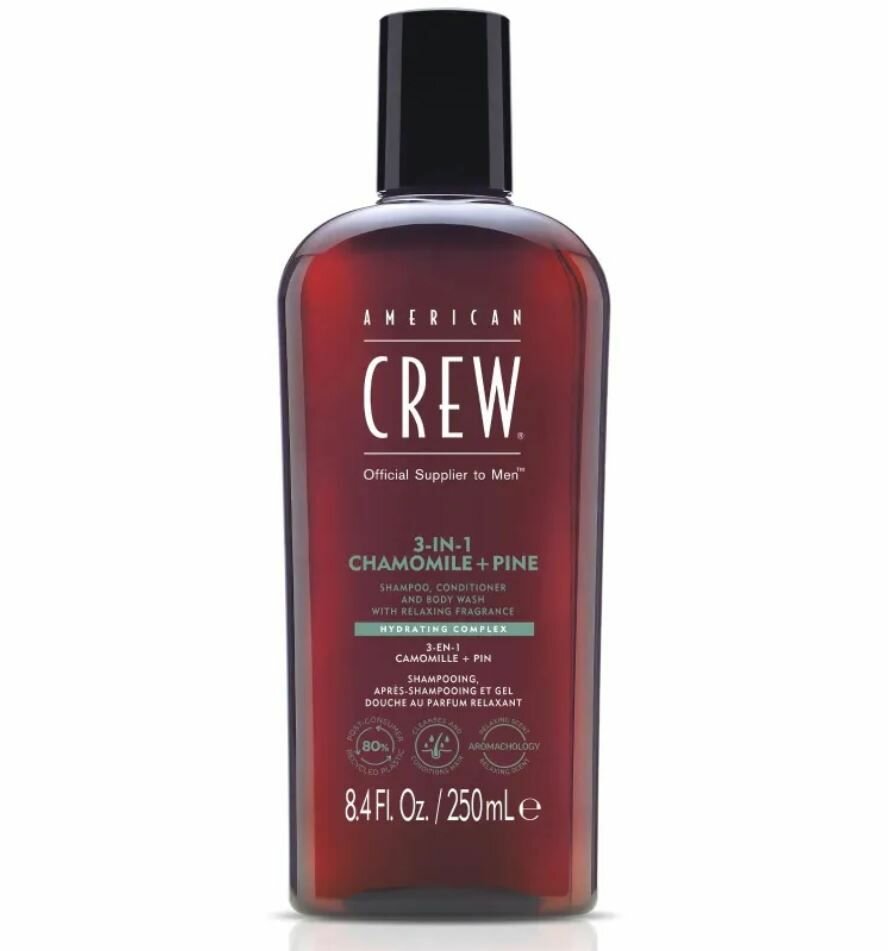 AMERICAN CREW, 3 IN 1 CHAMOMILE+PINE , Шампунь, кондиционер и гель для душа 3 в 1 Relaxant, 250 мл.