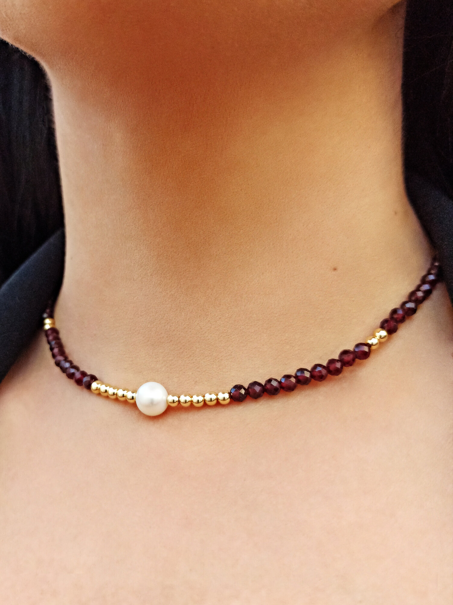 Колье, жемчуг барочный, гематит, жемчуг пресноводный, гранат, жемчуг культивированный, жемчуг пресноводный культивированный