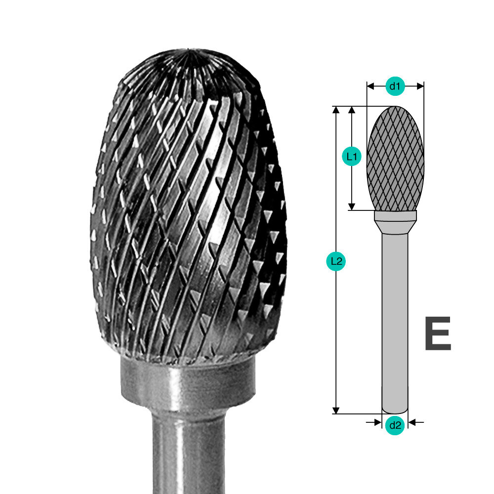 Бор-фреза (шарошка) твердосплавная по металлу овальная, тип Е, 16x25x6 мм TORGWIN T924692