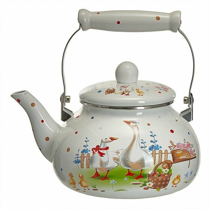 Чайник для плиты Metalloni EM-251X1/73 "Гуси" эмалированный, с керамической ручкой, 2.5 л
