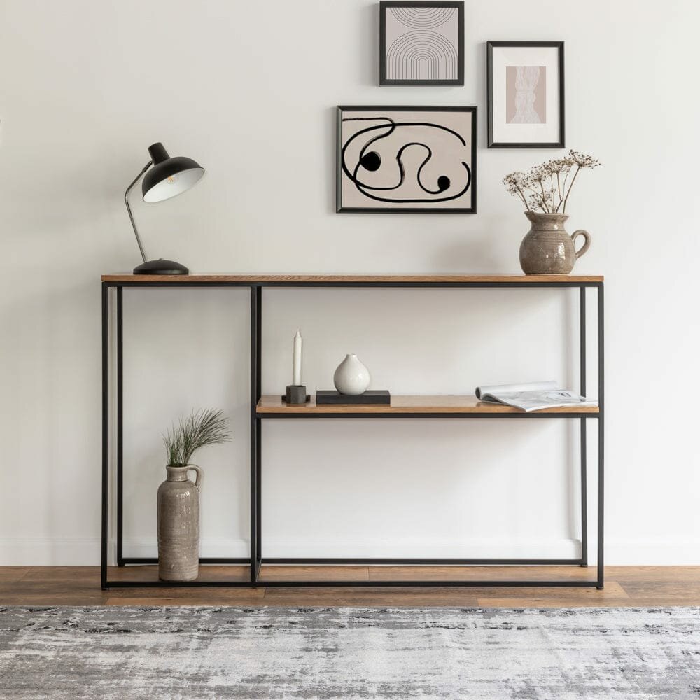 Столик консольный LOFT DESIGN, массив дуба, металлический каркас, современный дизайн, 130 см x 30 см х 90 см — фото 1