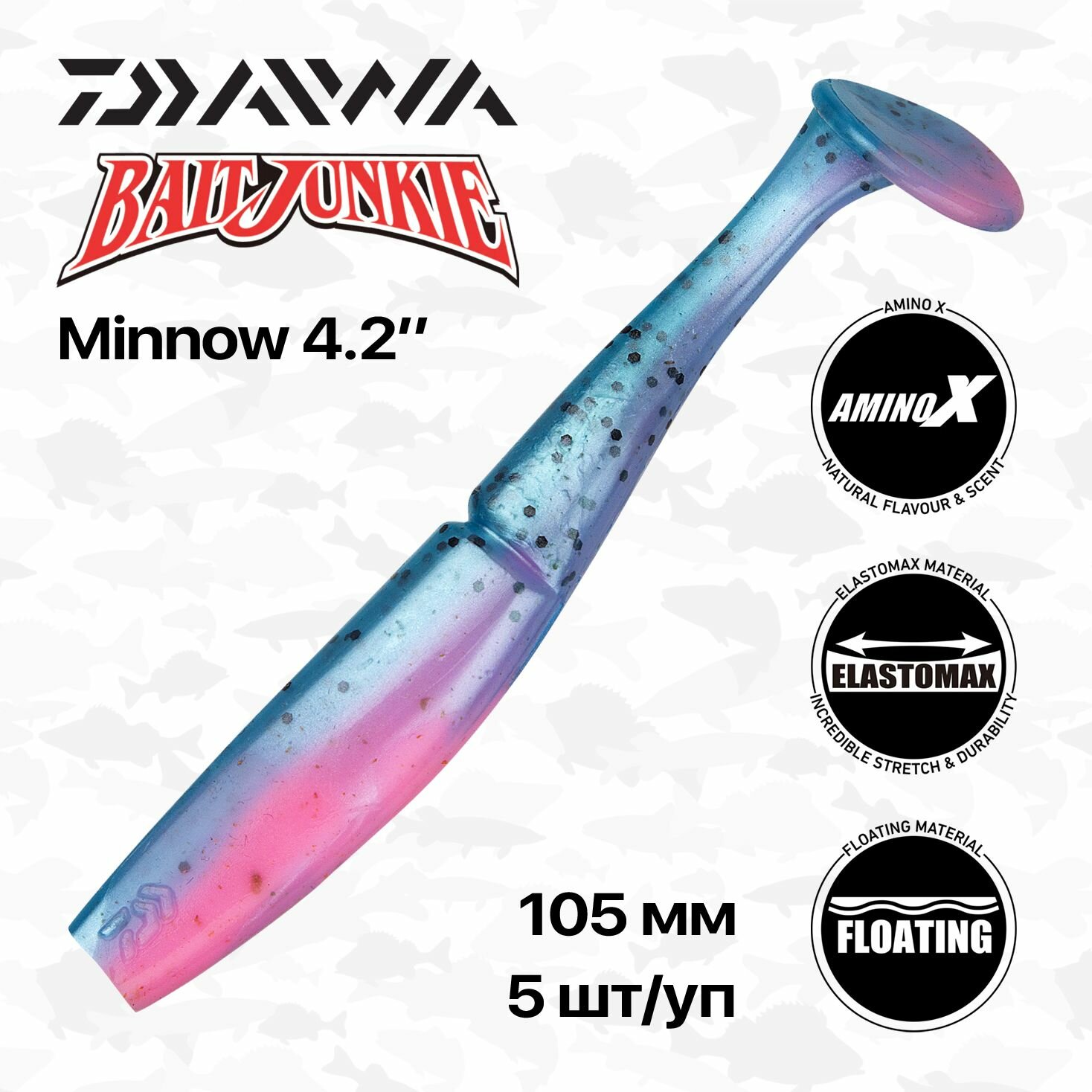 Мягкие приманки Daiwa Bait Junkie Minnow 4.2", 10,5 см, 5 шт/уп, #BP Iwashi Glow
