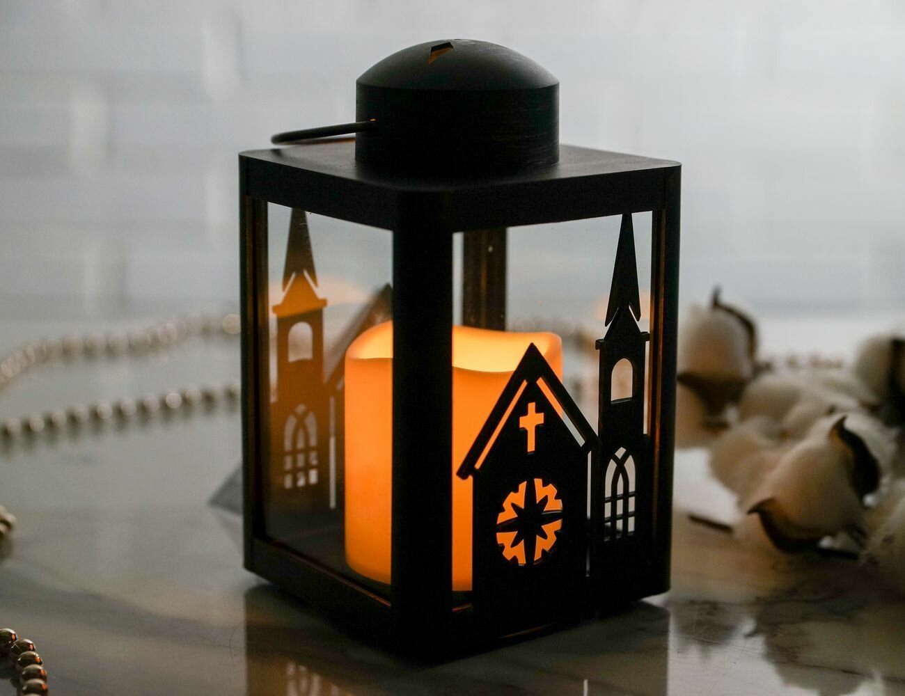 Декоративный фонарь с встроенной LED-свечой лакснесс, чёрный, 16х10 см, пластик, батарейки, Koopman International XX8324050