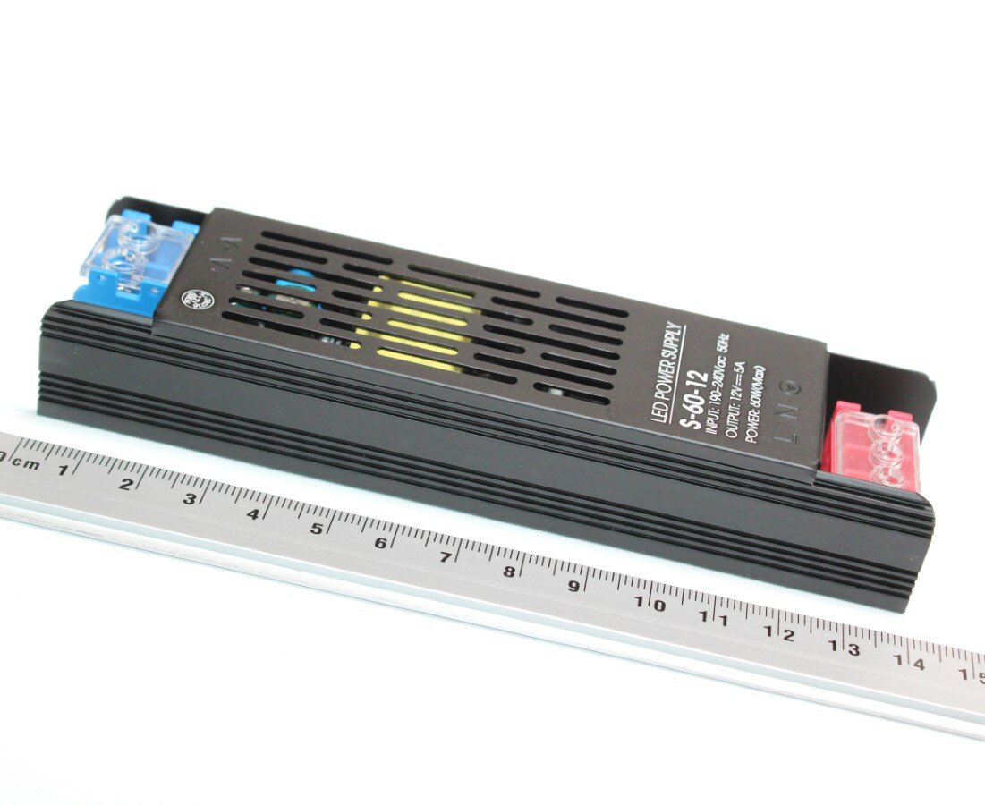 12V, 60W, 5A, 190-240VAC S-60-12 CHC60-12, Модуль питания сетевой (блок питания с винтами), 140x35x24мм