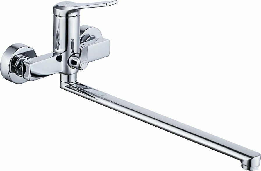 Смеситель с длинным изливом для ванны IDDIS Parker PARSB02i10WA поворотный, латунный, хром, глянцевый, смеситель для ванны с душем, рычажный