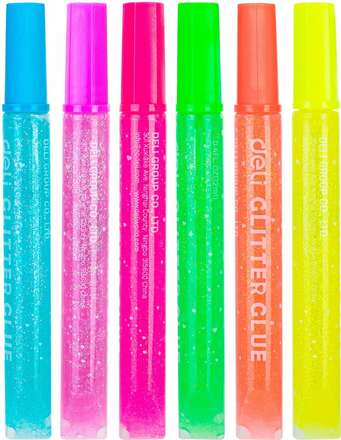 Клей-гель Deli, с блестками, разноцветный, 6 цветов, 131г